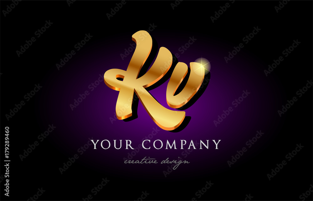 kv k v 3d gold golden alphabet letter metal logo icon design ...