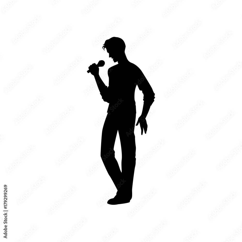 vector man caucasian portrait full lenght silhouette singing with ...