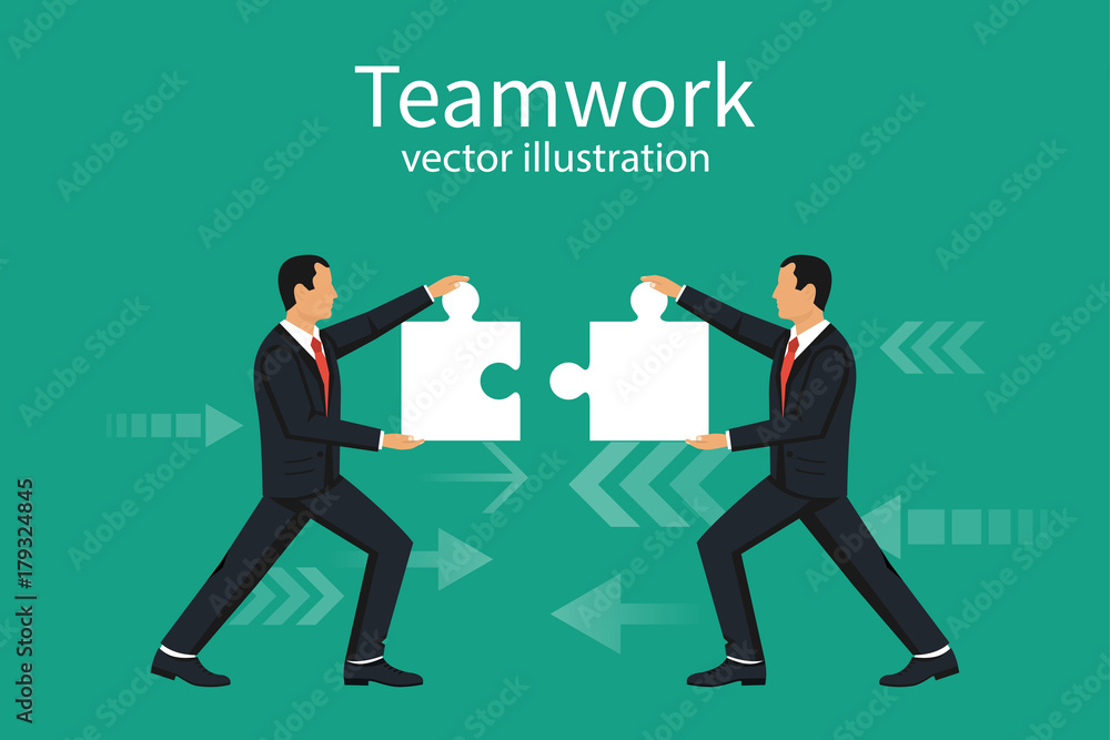 Business teamwork concept. Two businessmen connecting puzzle elements ...