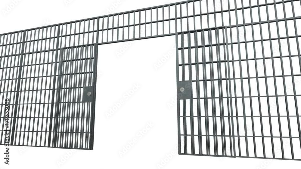 Prison bars with doors. Animation of Open Jail bars. 3d render video ...