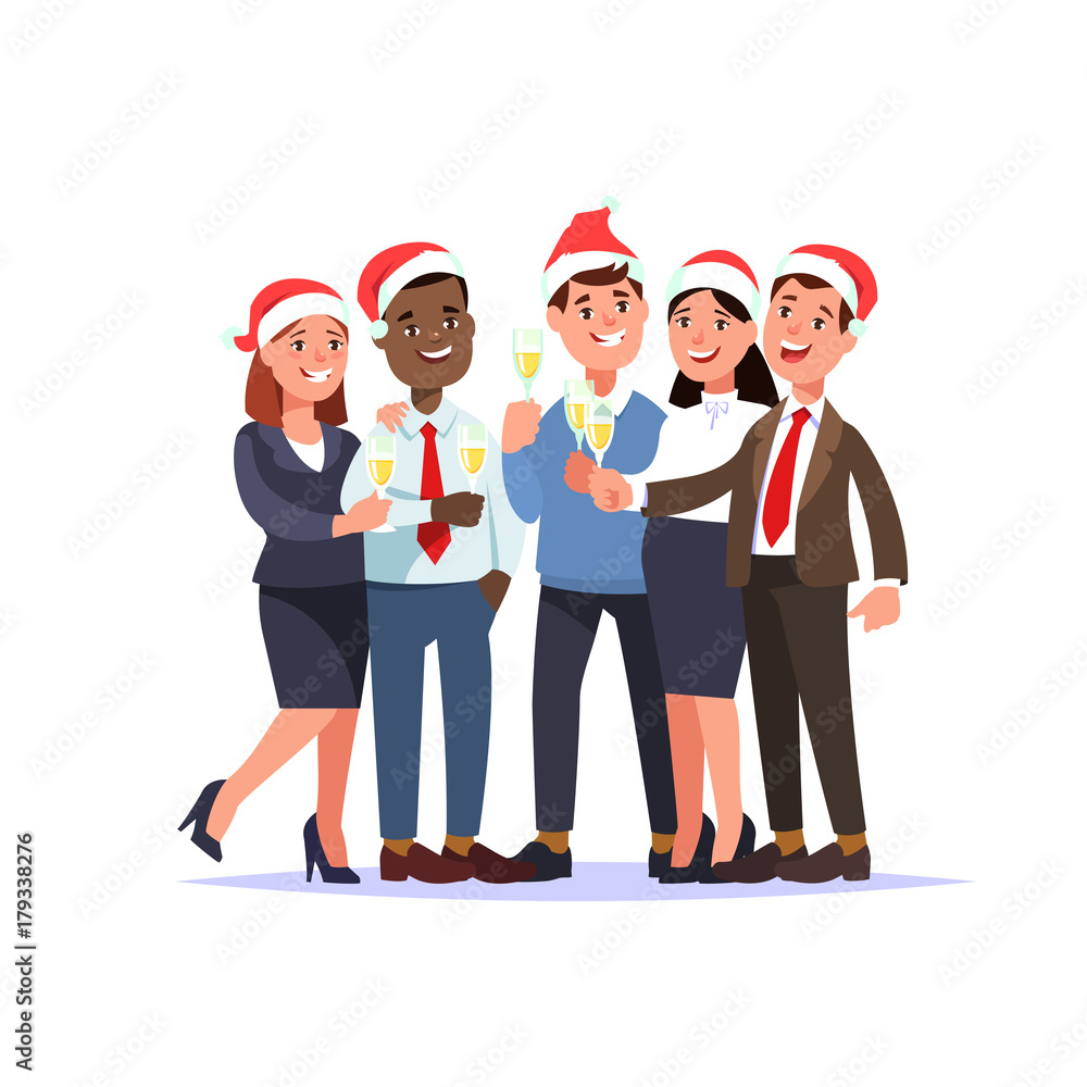 Christmas corporate party in office. Vector illustration group young ...