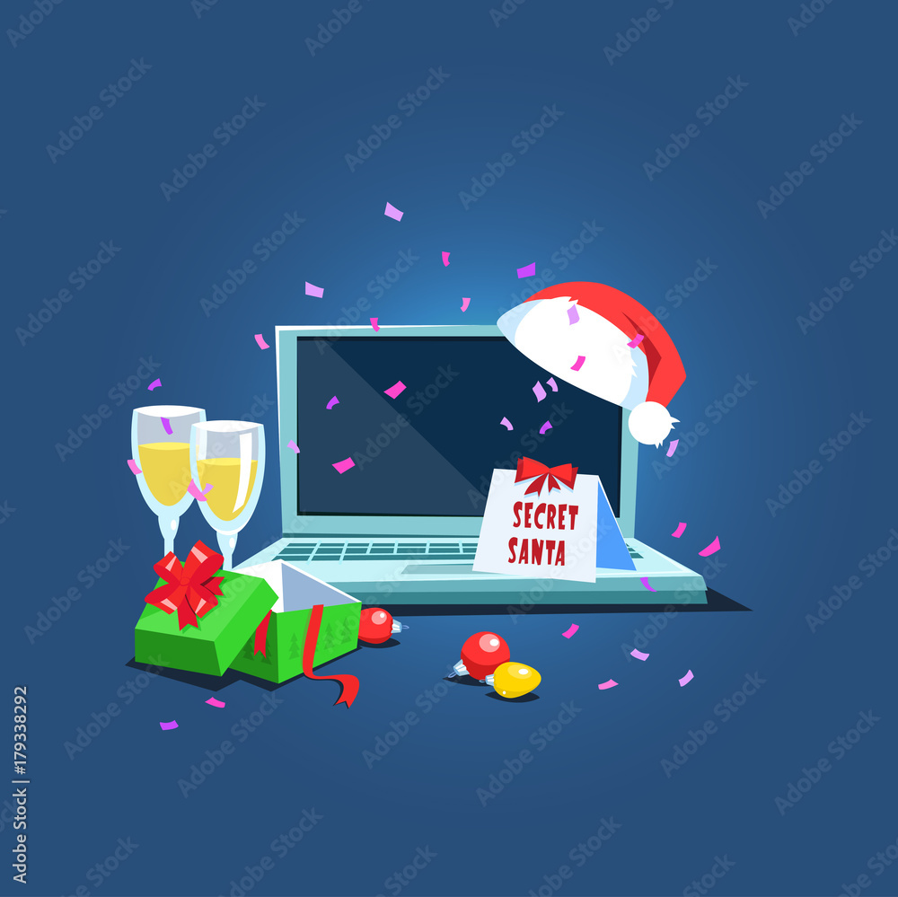 Vector illustration gift box present secret santa office. Christmas ...