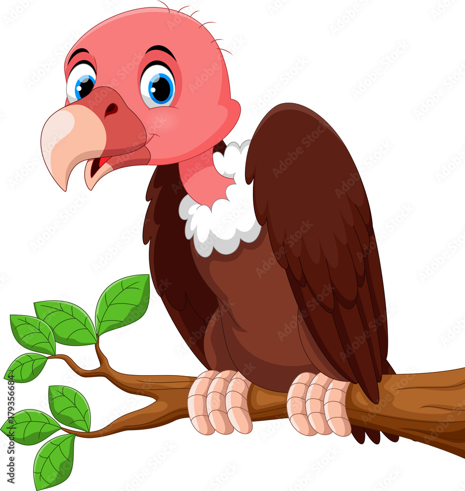 Cute vulture bird cartoon on the tree branch Stock Vector | Adobe Stock