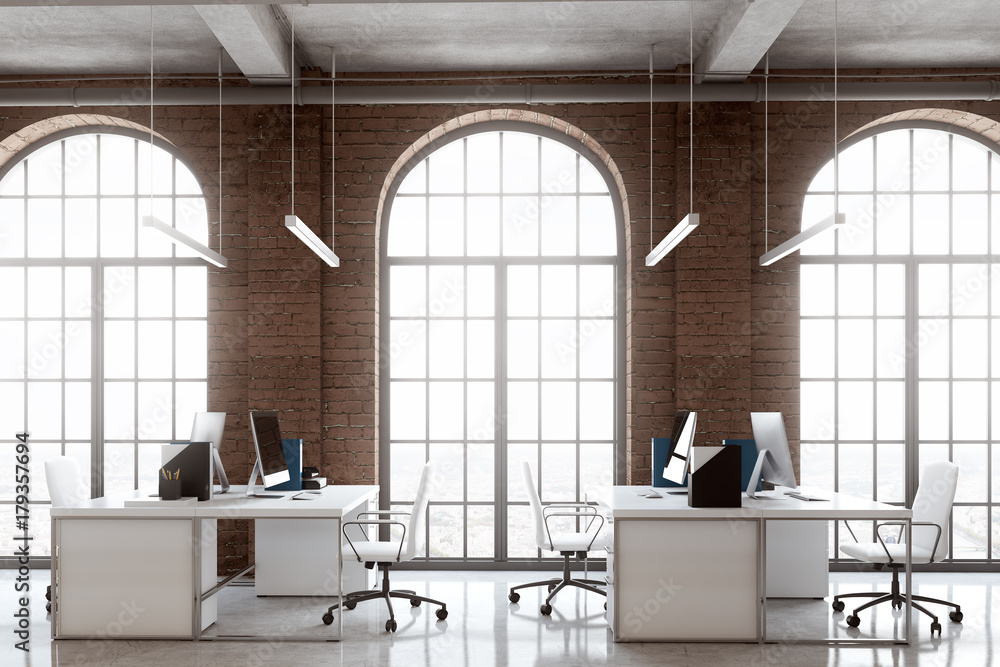 Brick office, arch windows side Stock-Illustration | Adobe Stock