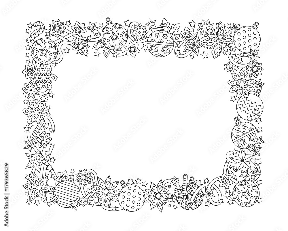 New year hand drawn horizontal frame, zentangle inspired style isolated ...