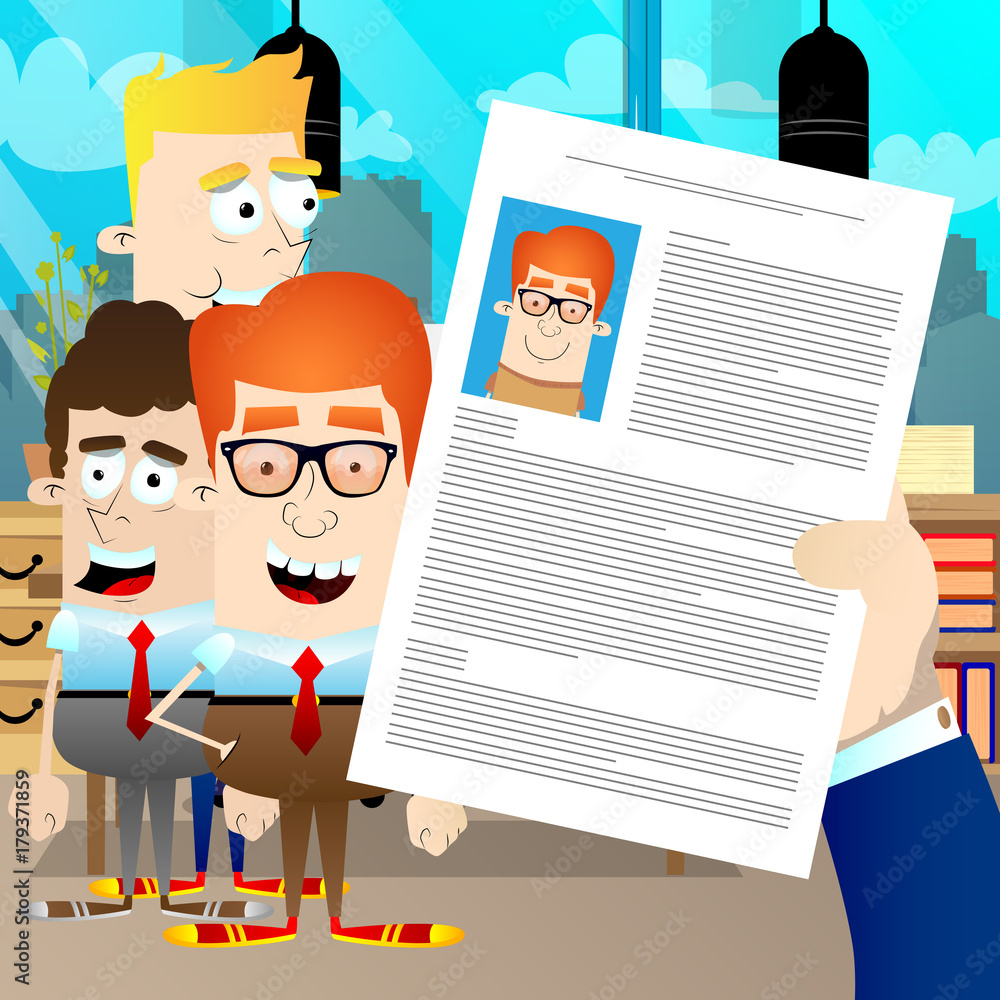 Businessman hand holding CV Profile of candidate. Vector cartoon ...