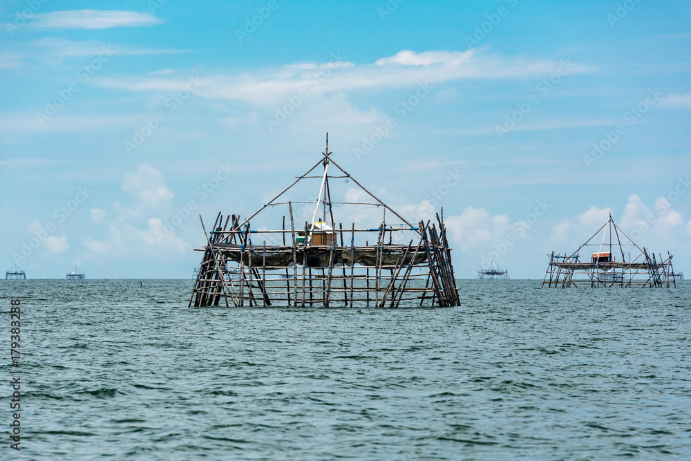 Traditional fishing structure built with bamboo called Bagang, Berau ...
