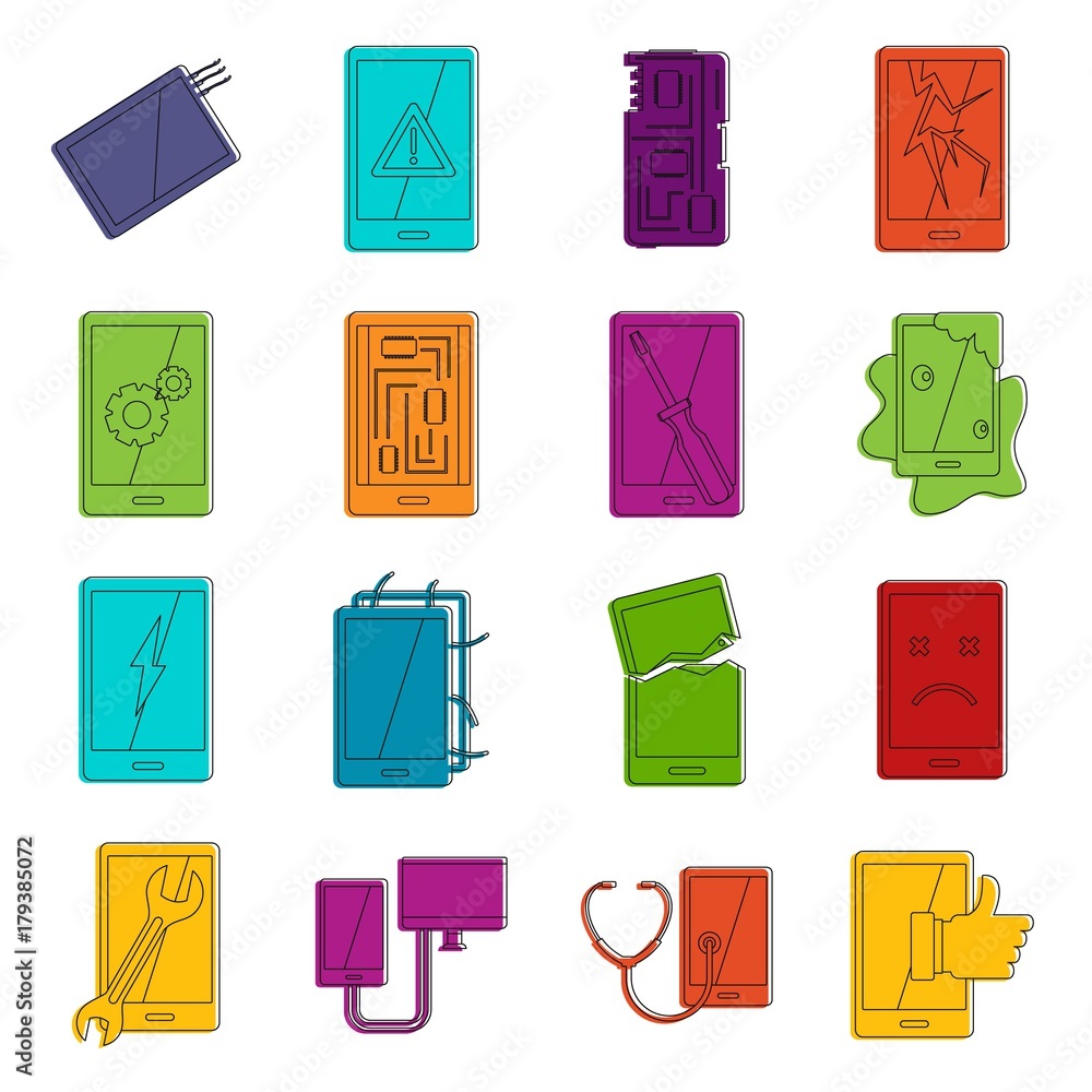 Device repair symbols icons doodle set Stock Vector | Adobe Stock
