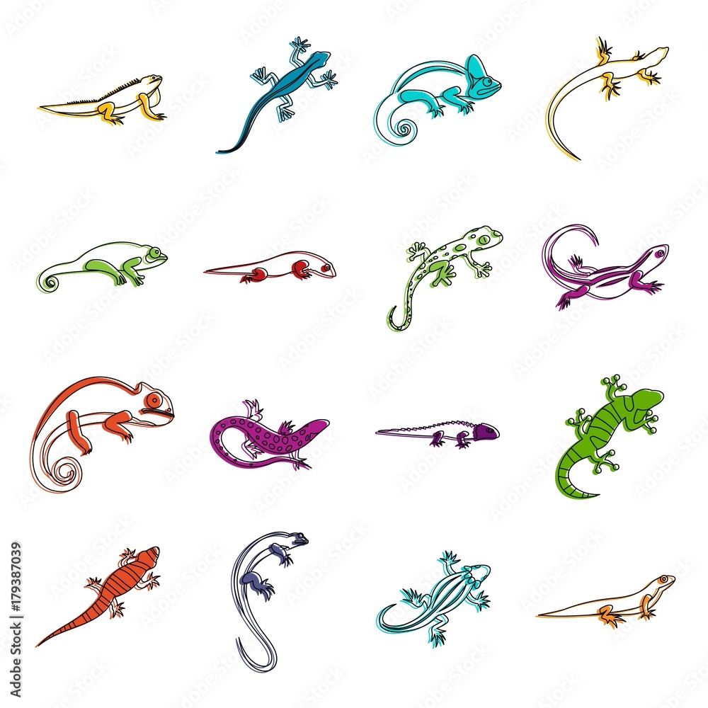 Lizard icons doodle set Stock Vector | Adobe Stock