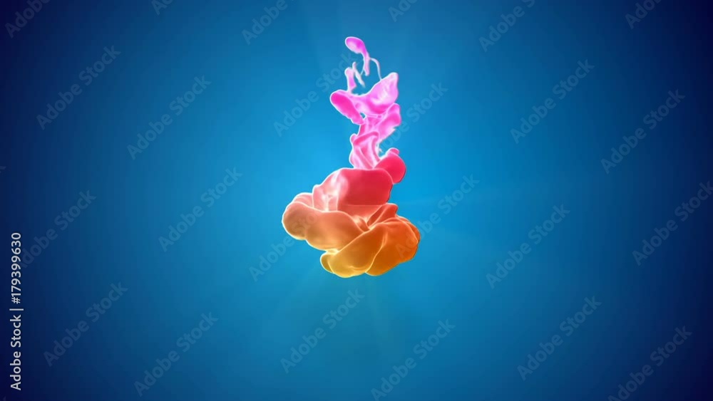 Multicolor 3d flow of dense ink inject in water in slow motion on blue ...