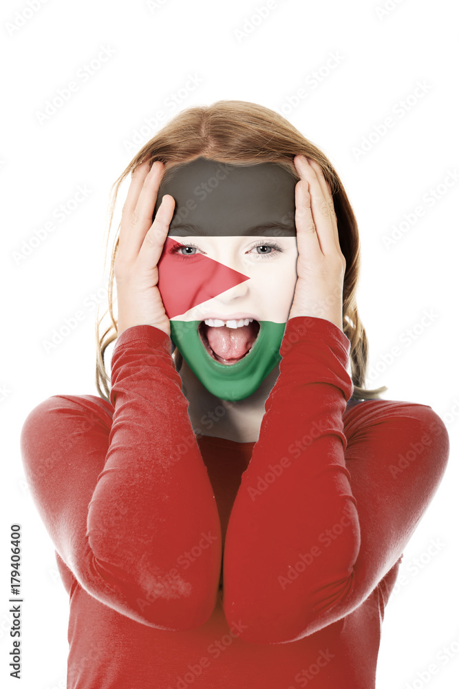 Woman with Palestine flag on face. Stock Photo | Adobe Stock