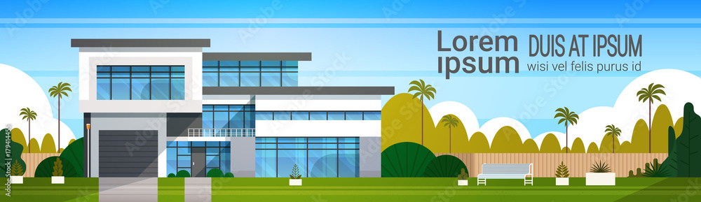 Modern Cottage House Exterior, Villa Building Horizontal Banner with ...