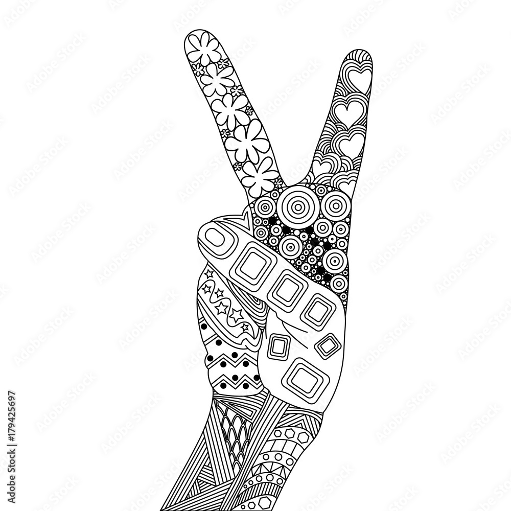 Zentangle Peace. Zentangle Hand. Peace of Doodle Elements Stock Vector ...