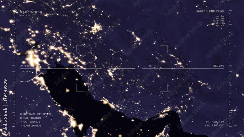 Nighttime aerial surveillance flyover of the Persian Gulf. Reversible ...