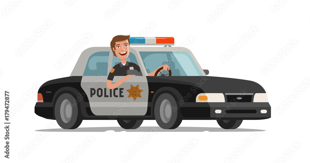 Cartoon Policeman And Car
