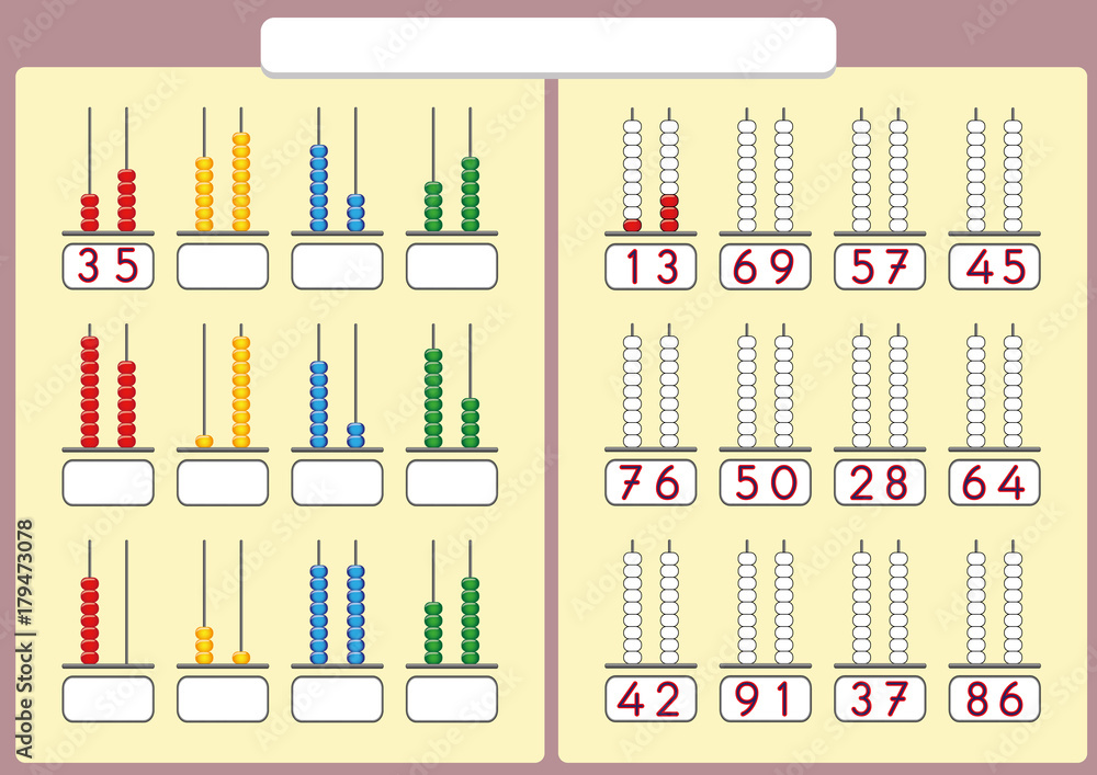 Abacus for Numbers up to 99, math worksheet for kids Stock Vector ...