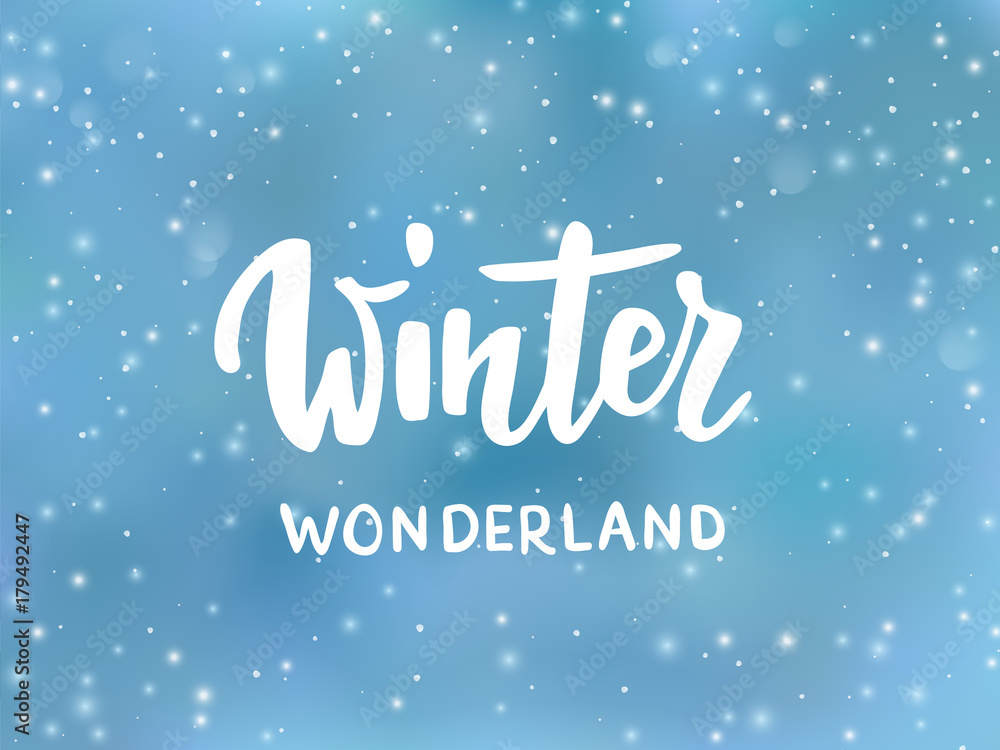 Winter wonderland text, hand drawn brush lettering. Holiday greetings ...