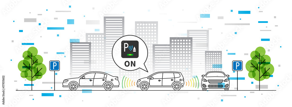 Car parking sensor vector illustration with colorful elements ...