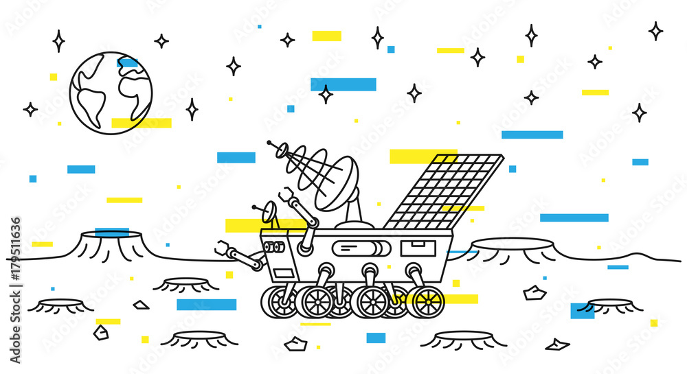 Moon rover vector illustration with colorful elements. Lunar vehicle ...