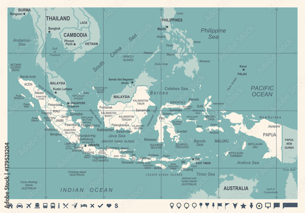Indonesia Map - Vintage Vector Illustration Stock Vector | Adobe Stock