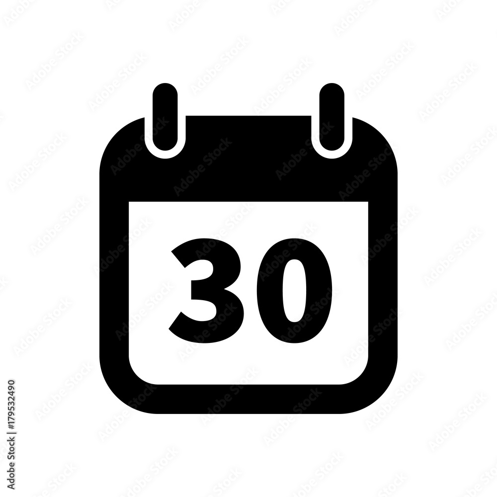 Simple black calendar icon with 30 date isolated on white Stock Vector ...