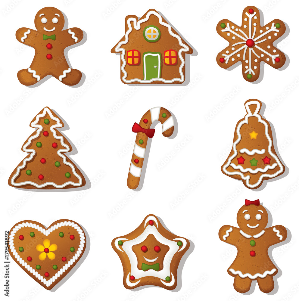 Gingerbread Cookies Icon Set Stock Vector | Adobe Stock