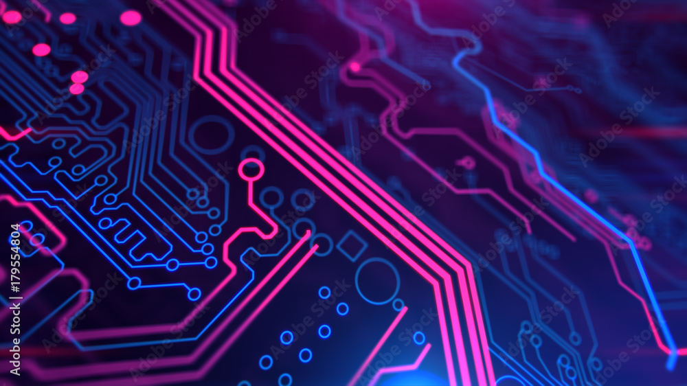 Purple Violet and Blue Microchip backdrop. Abstract background. Digital ...