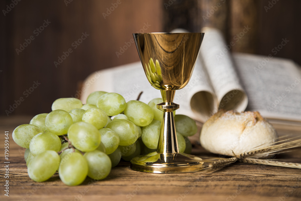 Holy Communion Bread, Wine for christianity religion Stock Photo ...