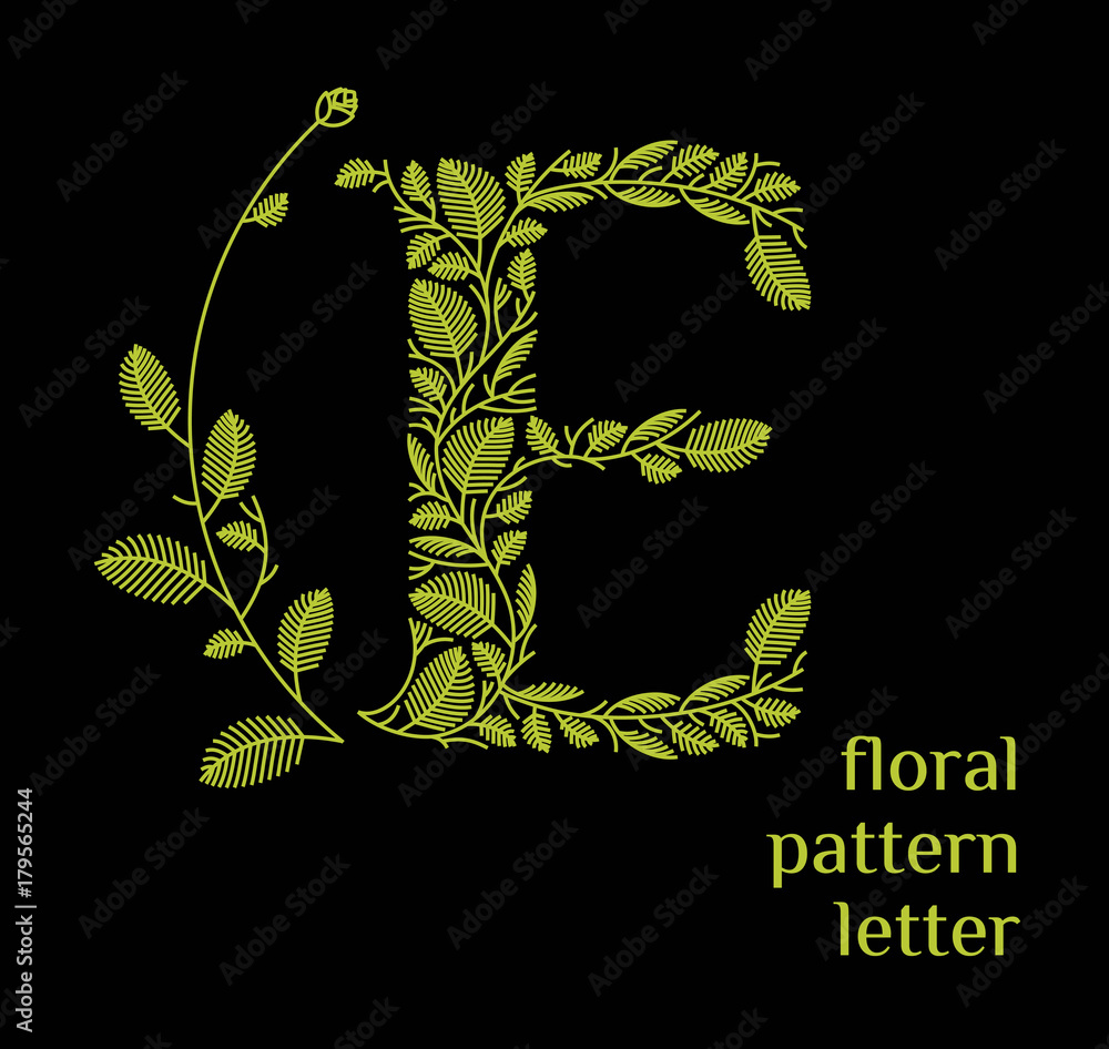 E letter eco logo isolated on black background. Organic bio logo from ...