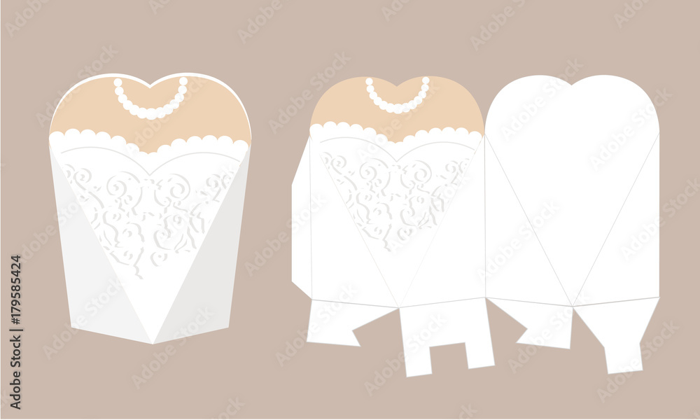 Elegant bridal dress with lace. Wedding dress box. Printable packaging ...