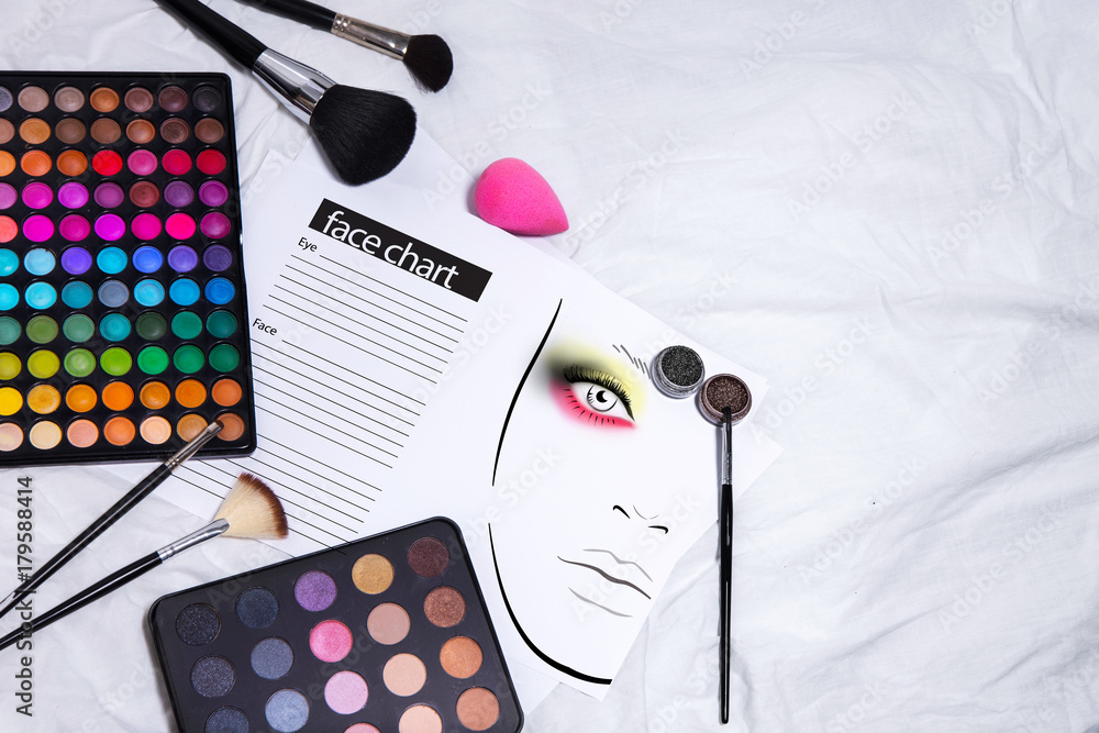 Póster facechart makeup template for drawing cosmetics – Cuadro para ...