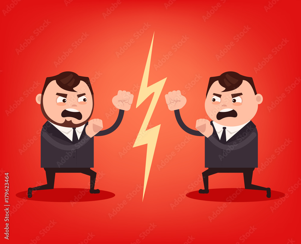 Two angry office workers character quarrel and fight. Teamwork concept ...