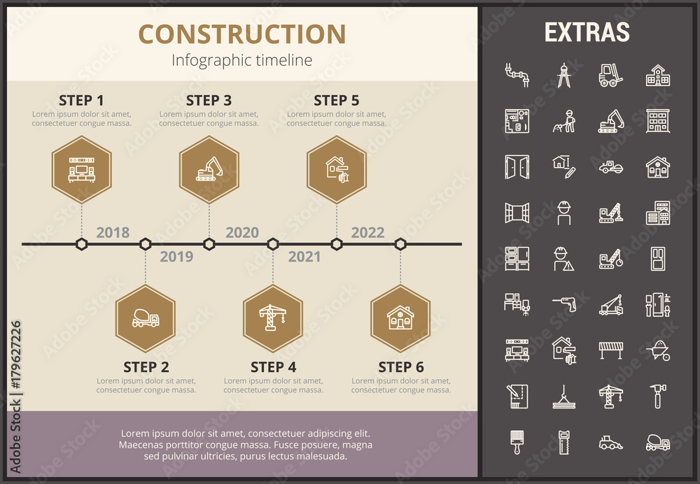 Construction infographic timeline template, elements and icons ...