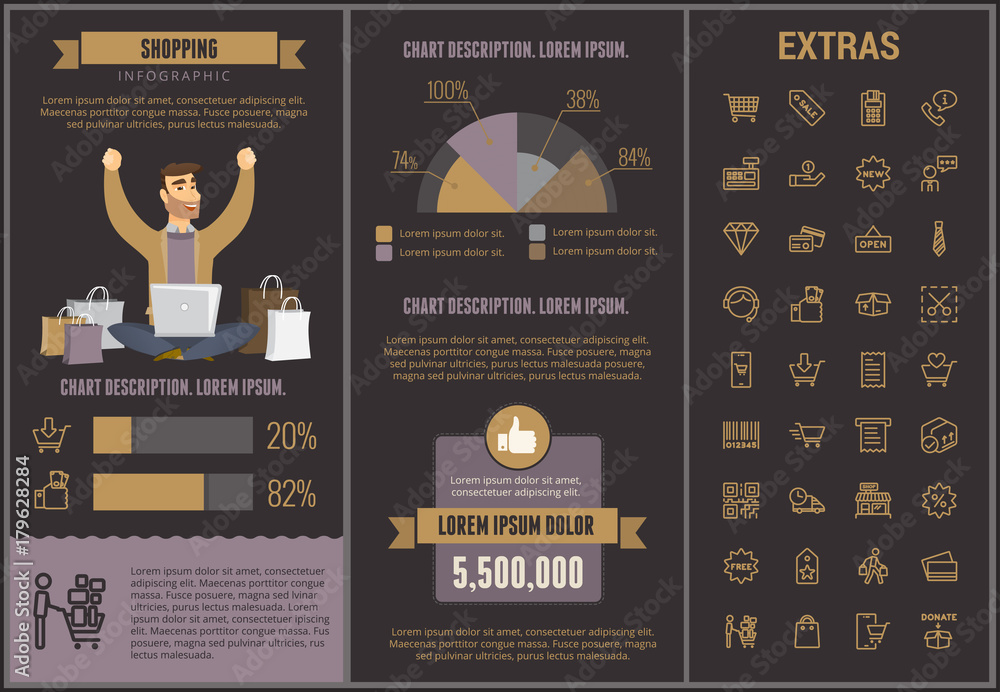 Shopping infographic template, elements and icons. Infograph includes ...