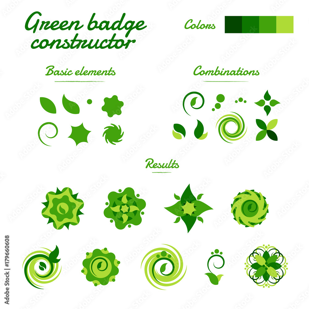 Green concept vector badge, logo and icon constructor set with nature ...