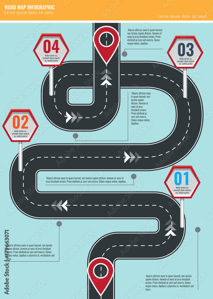 Trendy infographic template with road map using pointers and arrows ...