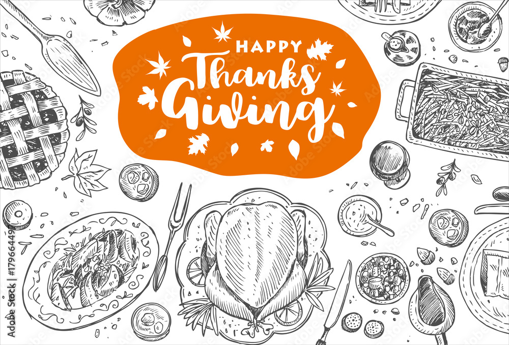 Hand drawn Thanksgiving dinner, Vector Illustration Stock Vector ...