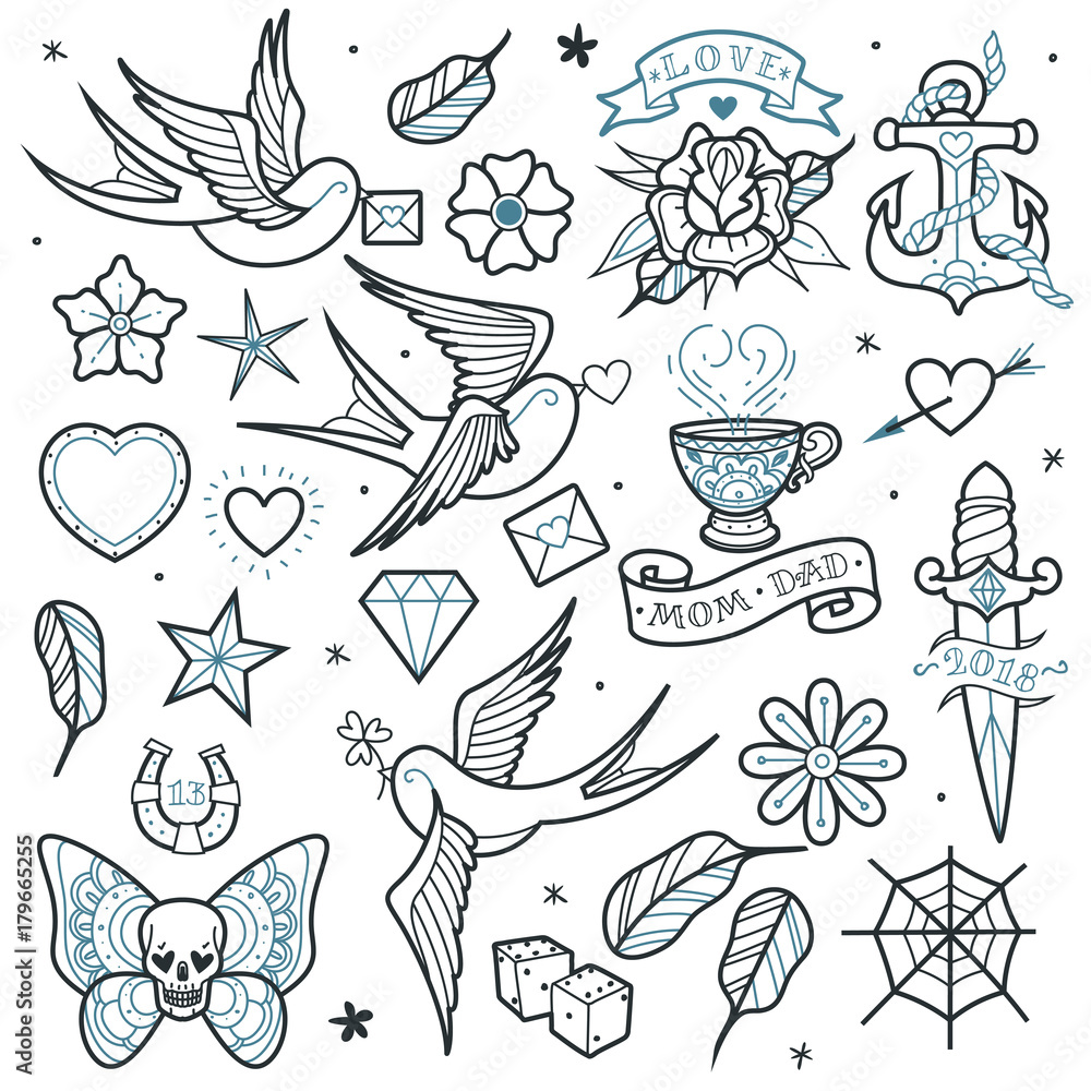 old school tattoo set Stock Vector | Adobe Stock