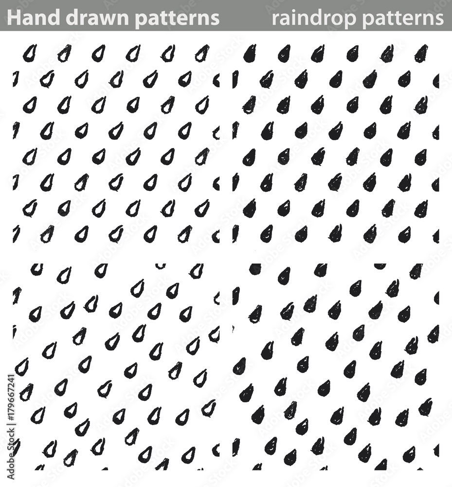 Hand drawn patterns, raindrop patterns. Four different seamless ...