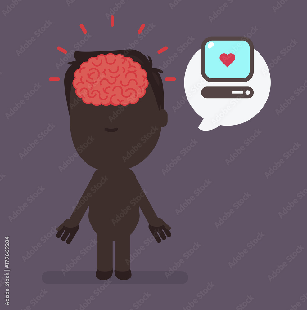 Silhouette people with brain highlight vector illustration: Computer ...