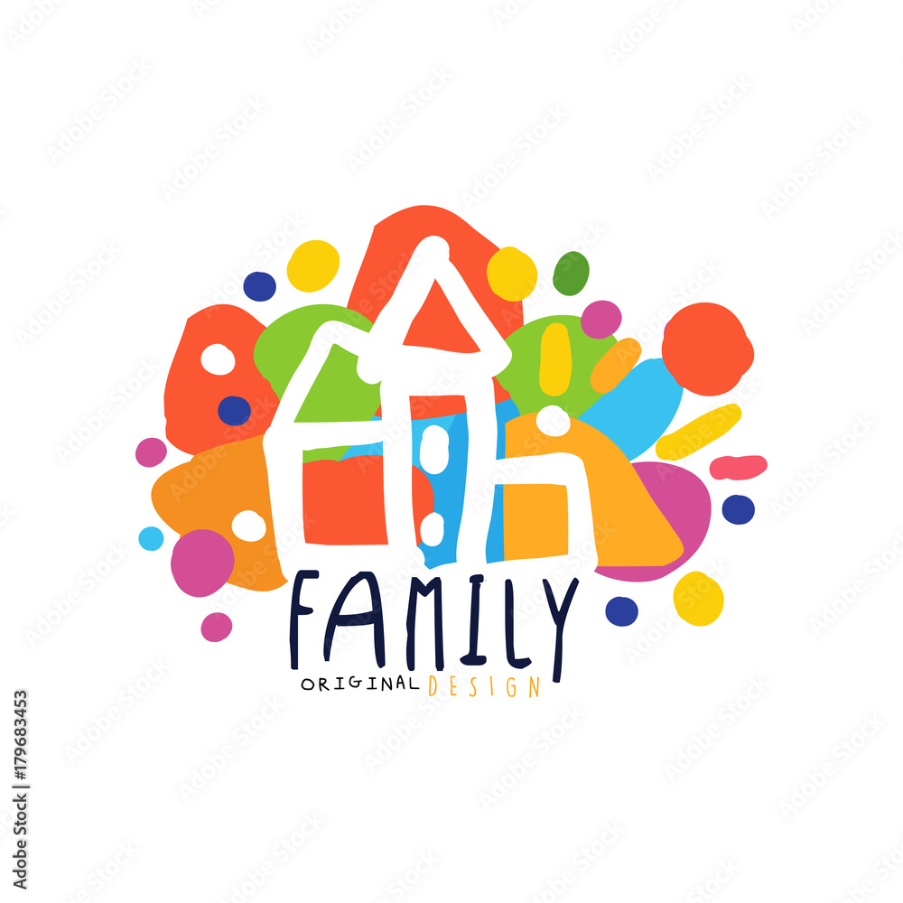 Colorful family logo design with city houses Stock Vector | Adobe Stock