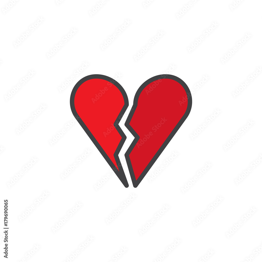 Broken heart filled outline icon, line vector sign, linear colorful ...