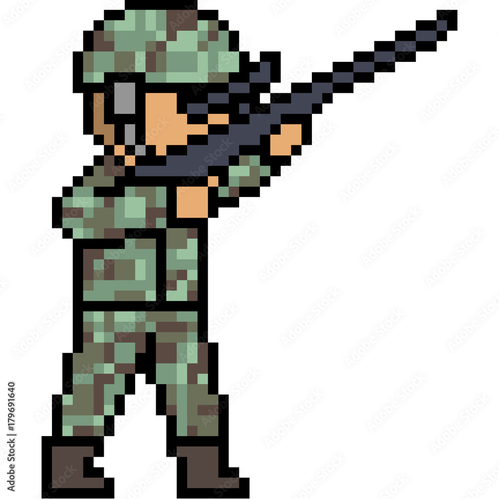 vector pixel art soldier shot Stock Vector | Adobe Stock
