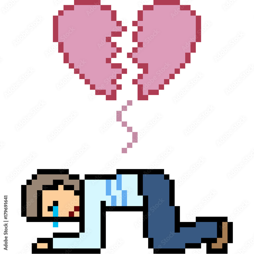 vector pixel art man broken heart Stock Vector | Adobe Stock