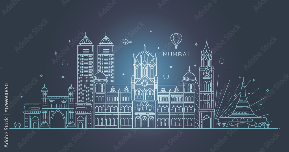 Mumbai detailed skyline. Travel and tourism background. Vector ...