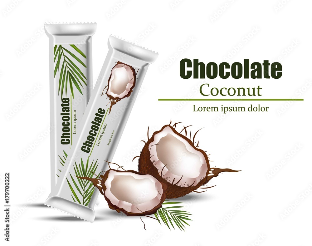 Coconut chocolate package mock up. Vector Layout of food identity ...