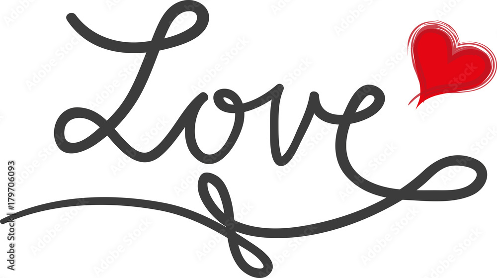 Love - Liebe, Schwarzer Schriftzug, Handlettering mit rotem Herz ...