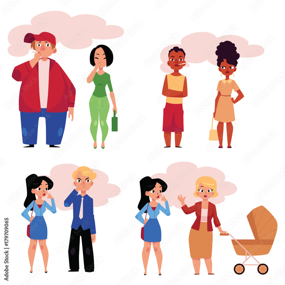 Vecteur Stock Set of people, men and women, smoking and suffering from ...