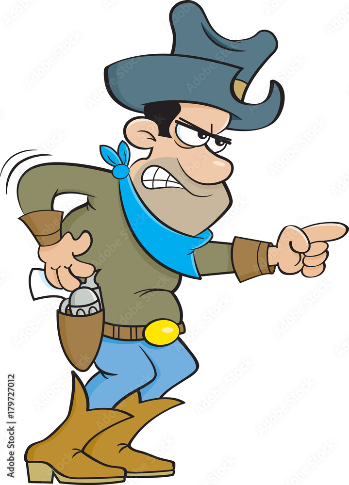 Cartoon illustration of an angry cowboy pointing. Stock Vector | Adobe ...