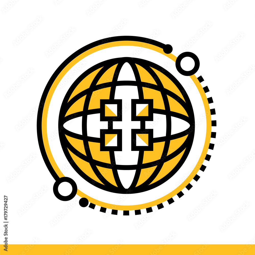 Outline icon global infrastructure. Data science technology and machine ...